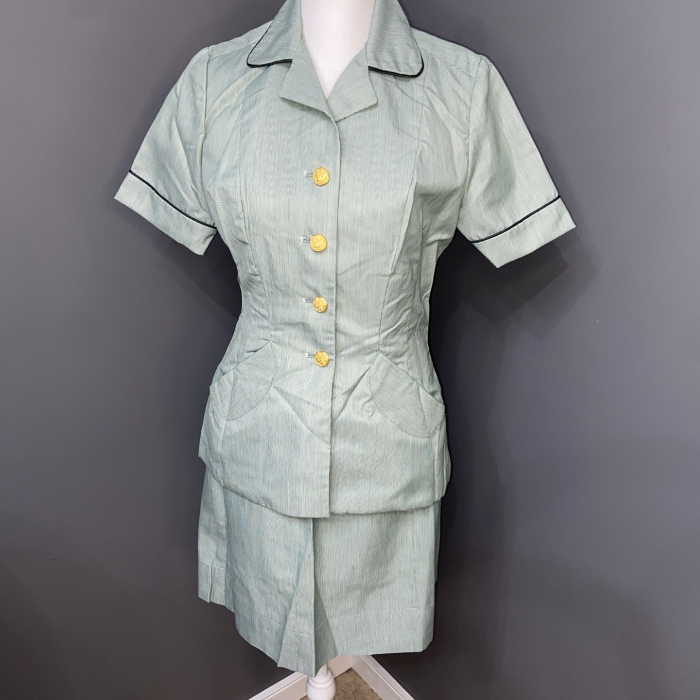 VTG 70’s Women’s Army Corps Uniform W/Green Piping Size 10
