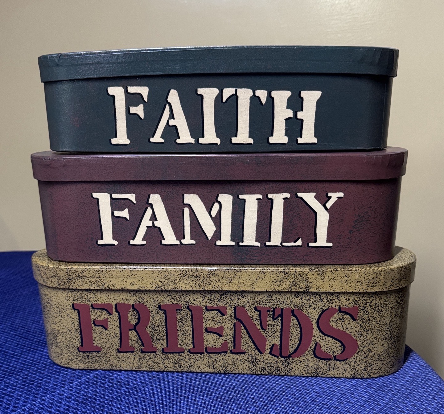 Sold Faith, Family, Friends Stacking Primitive Farmhouse 3 Piece Oval ...