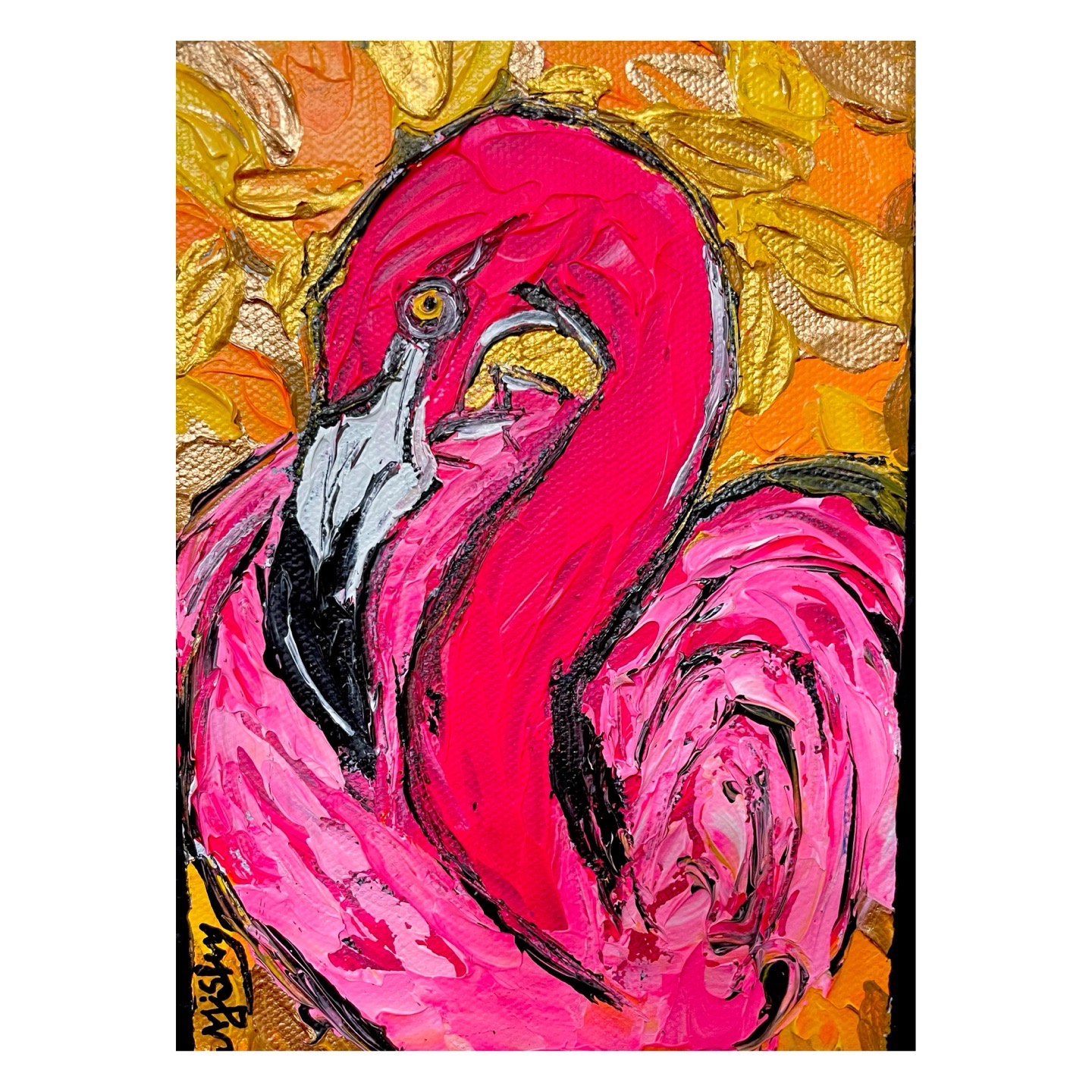 Flo Original Painting On 5”x7”Canvas Flamingo Art ️