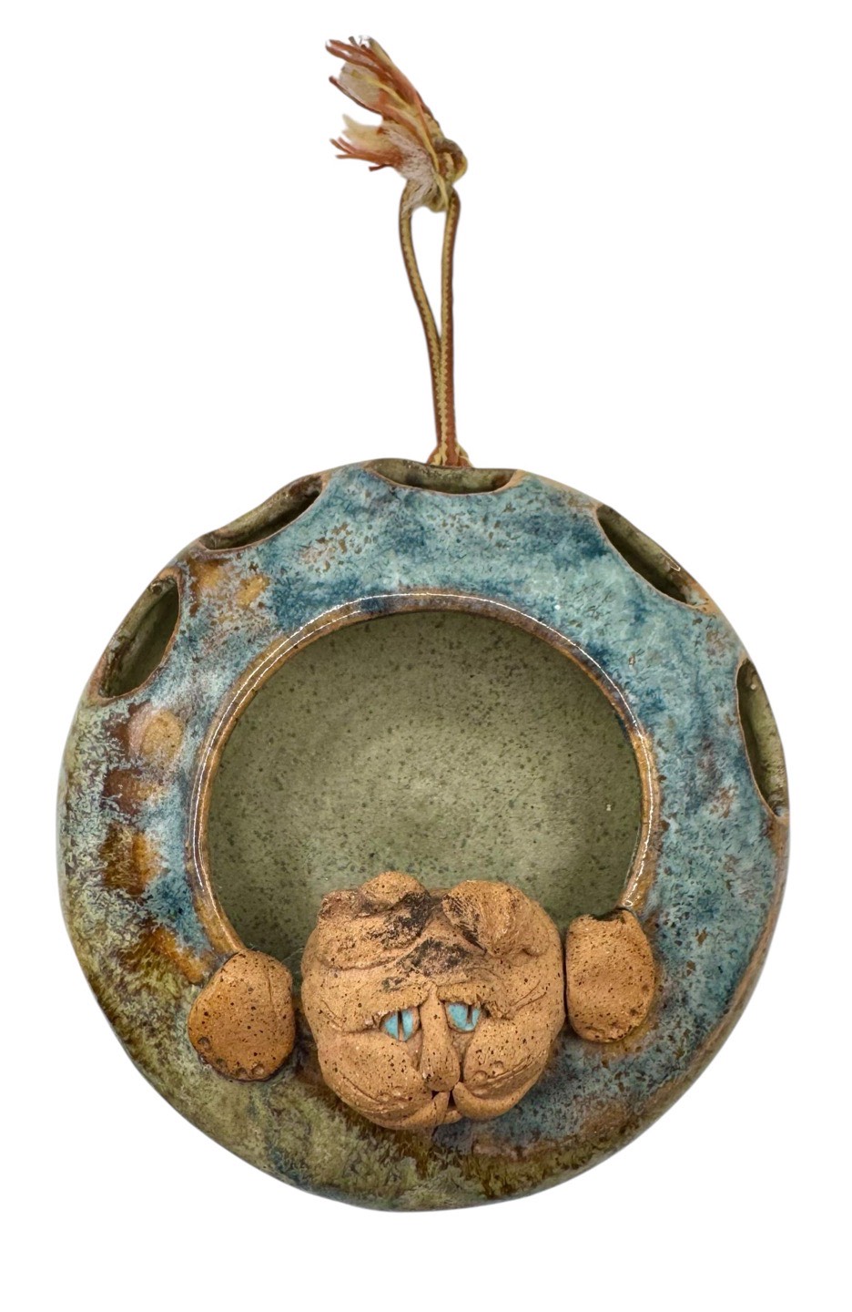 Signed Charis Studio Art Pottery Wall Hanging Vase Planter Vessel Cat ...