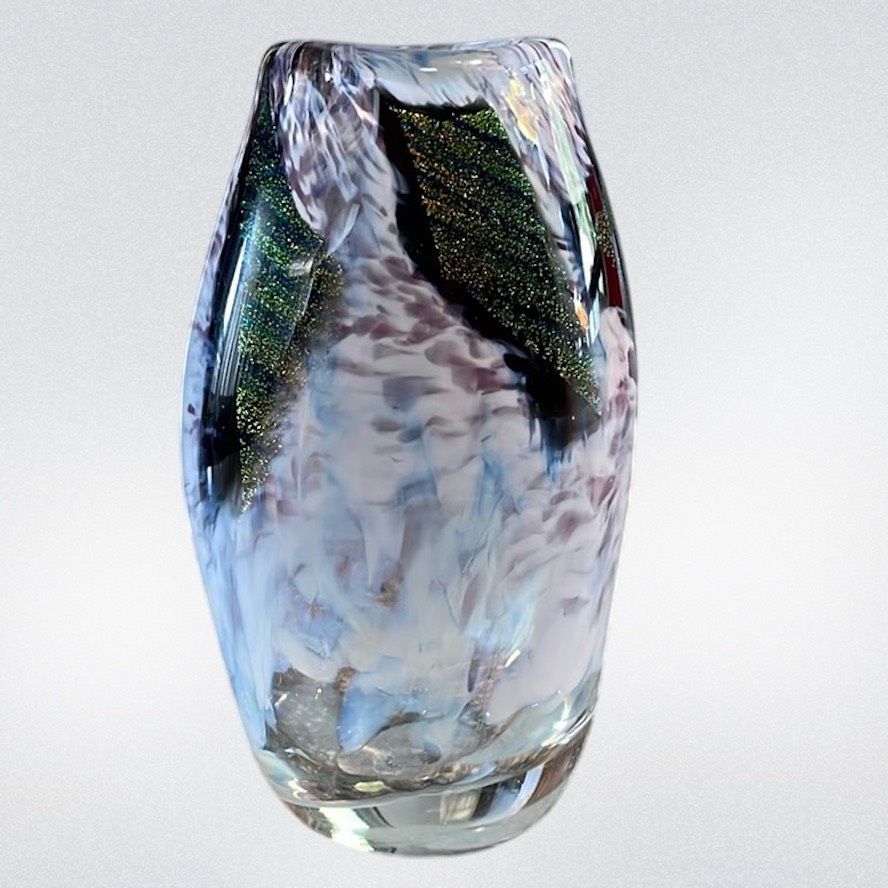 MOLLY BARNES BLOWN GLASS STUDIO ART GLASS DICHROIC GLASS VASE SIGNED 5”