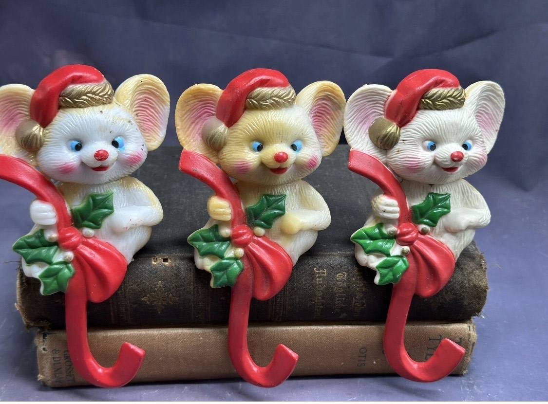 Vintage 3 Kitschy Mice Mouse Christmas Stocking Holders Kitsch Hangers ...