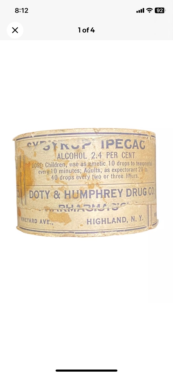 Pharmacy Label Roll SYRUP IPECAC Doty & Humphrey Drug Co 1800s Full ...