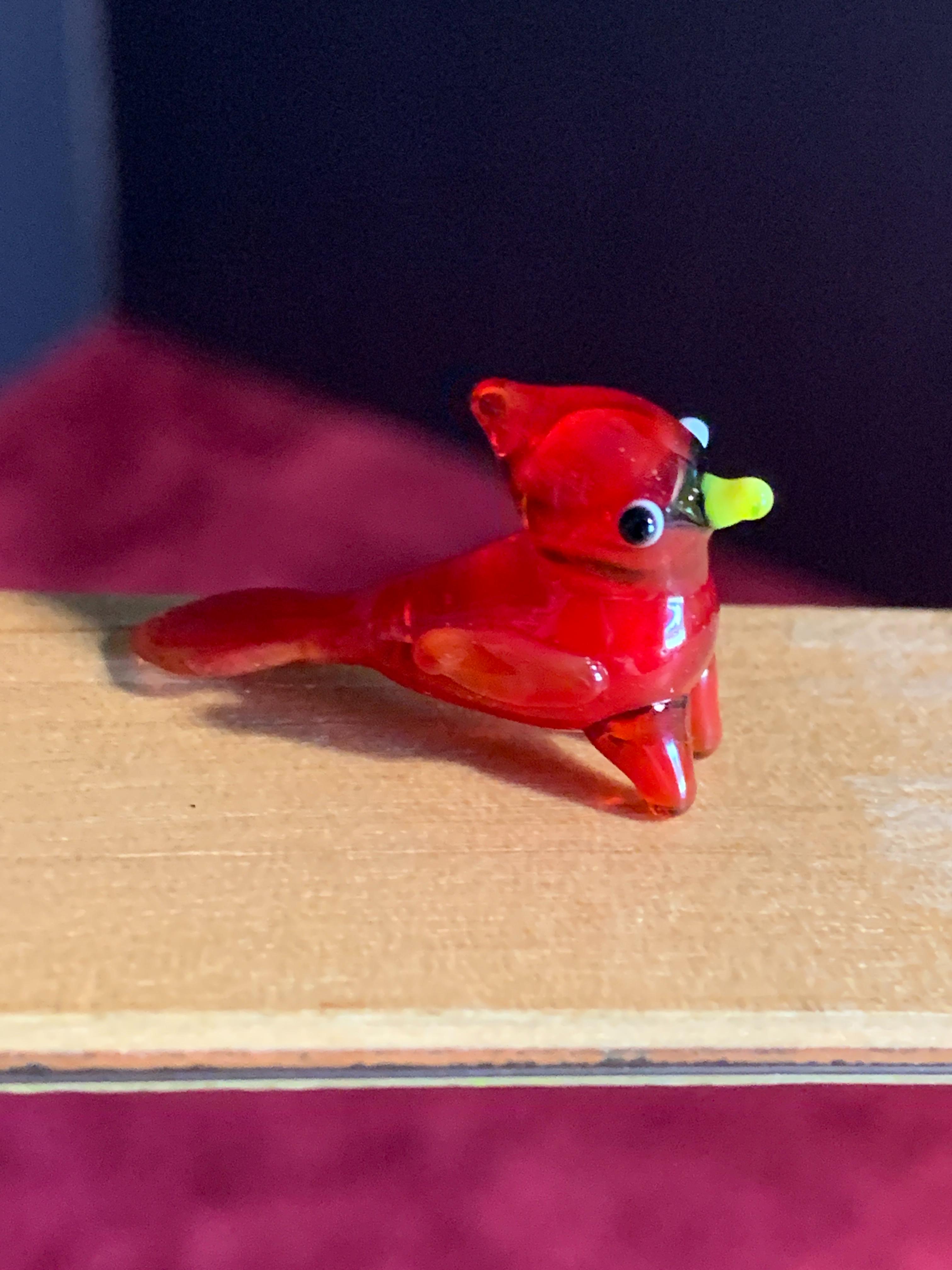 Tiny Glass Red Bird