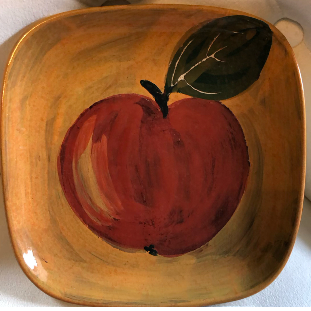 Hand Painted Apple Pottery Dish Italy Stamped 8”