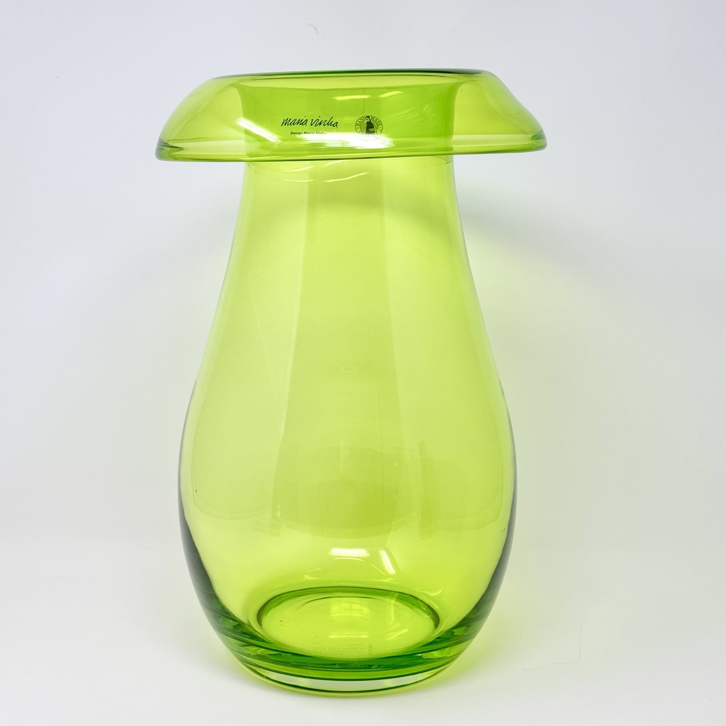 Vintage 1999 IKEA Maria Vinka 14" green glass mushroom vase, made in Poland