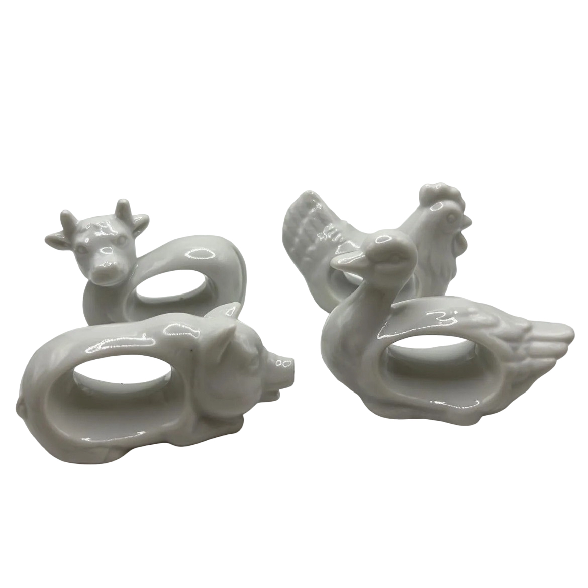 Set of 4 barnyard animal napkin rings- marked Japan