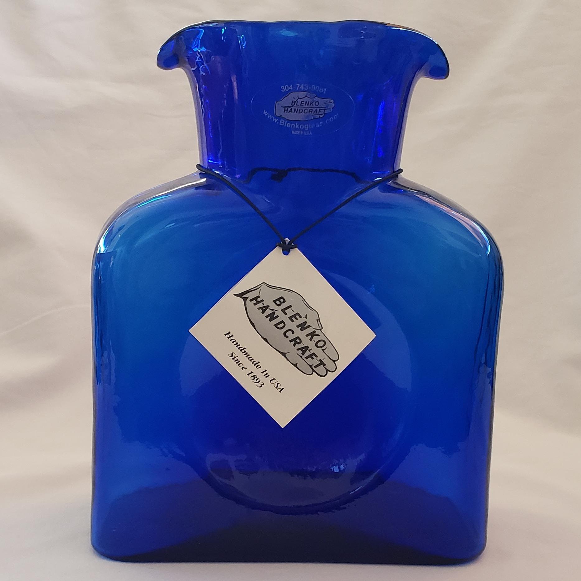 BLENKO Water Carafe Pitcher 384 Cobalt Blue Glass Double Spout with ...