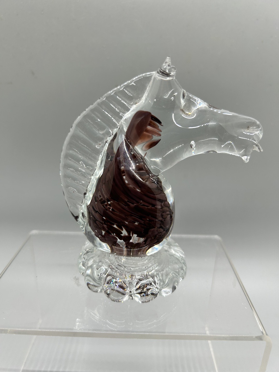 73 Paperweight - Clear Glass Horse Head With Dark Purple Center - See ...