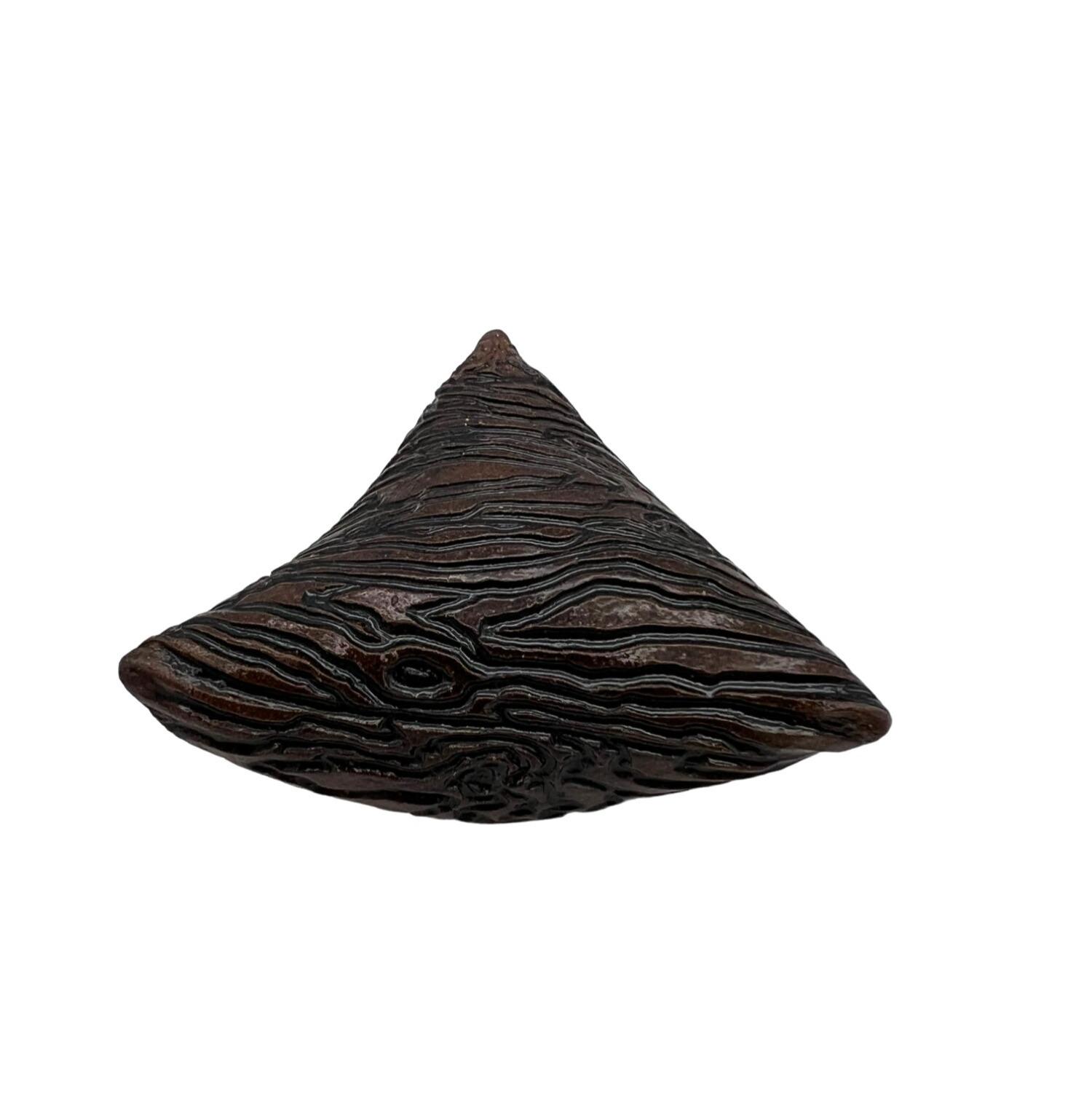 Handcrafted Ceramic Clay Rattle Triangle Shaped 3" Brown Faux Wood Grain