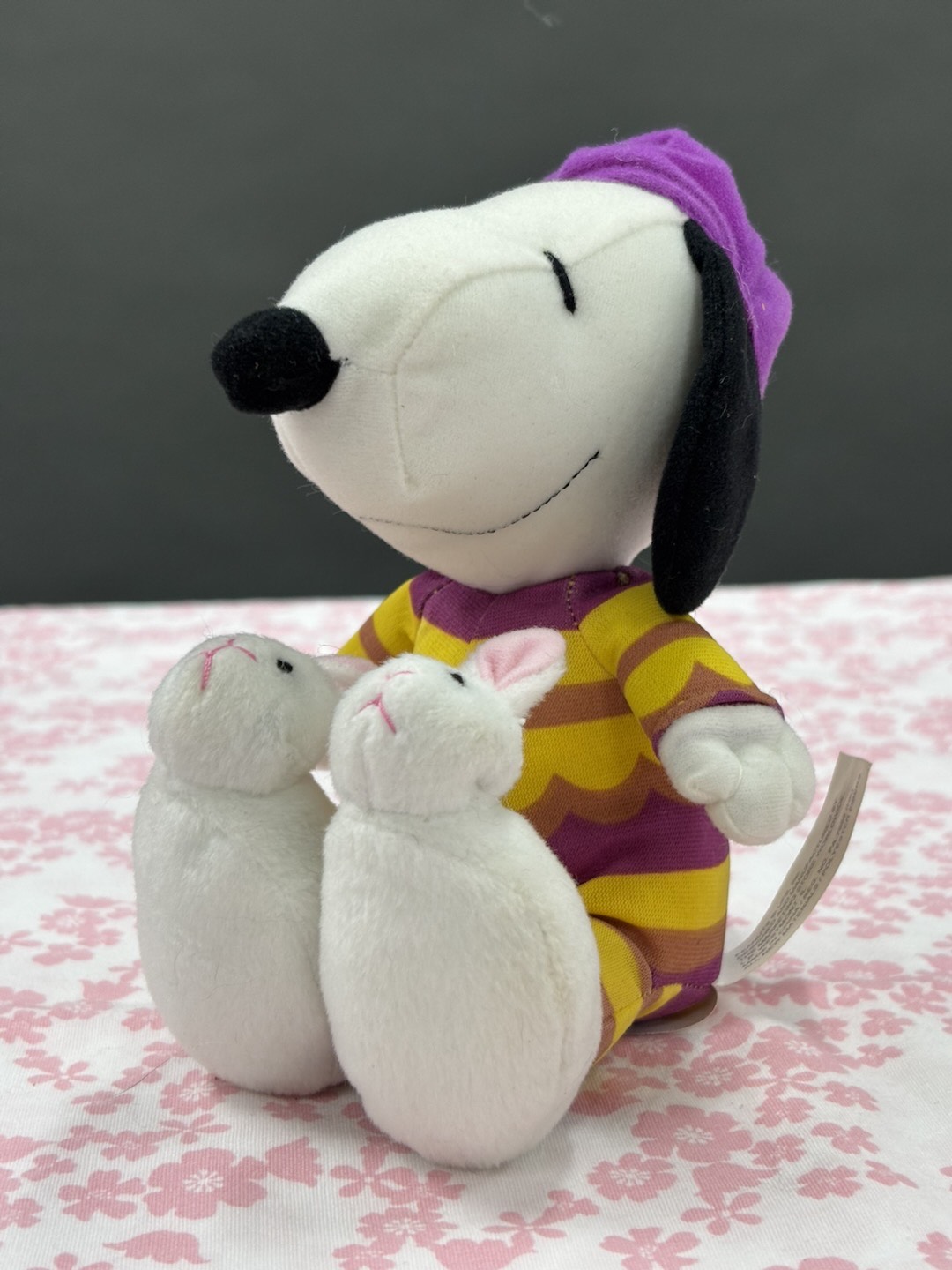 Snoopy in Yellow Pjs with Bunny Slippers