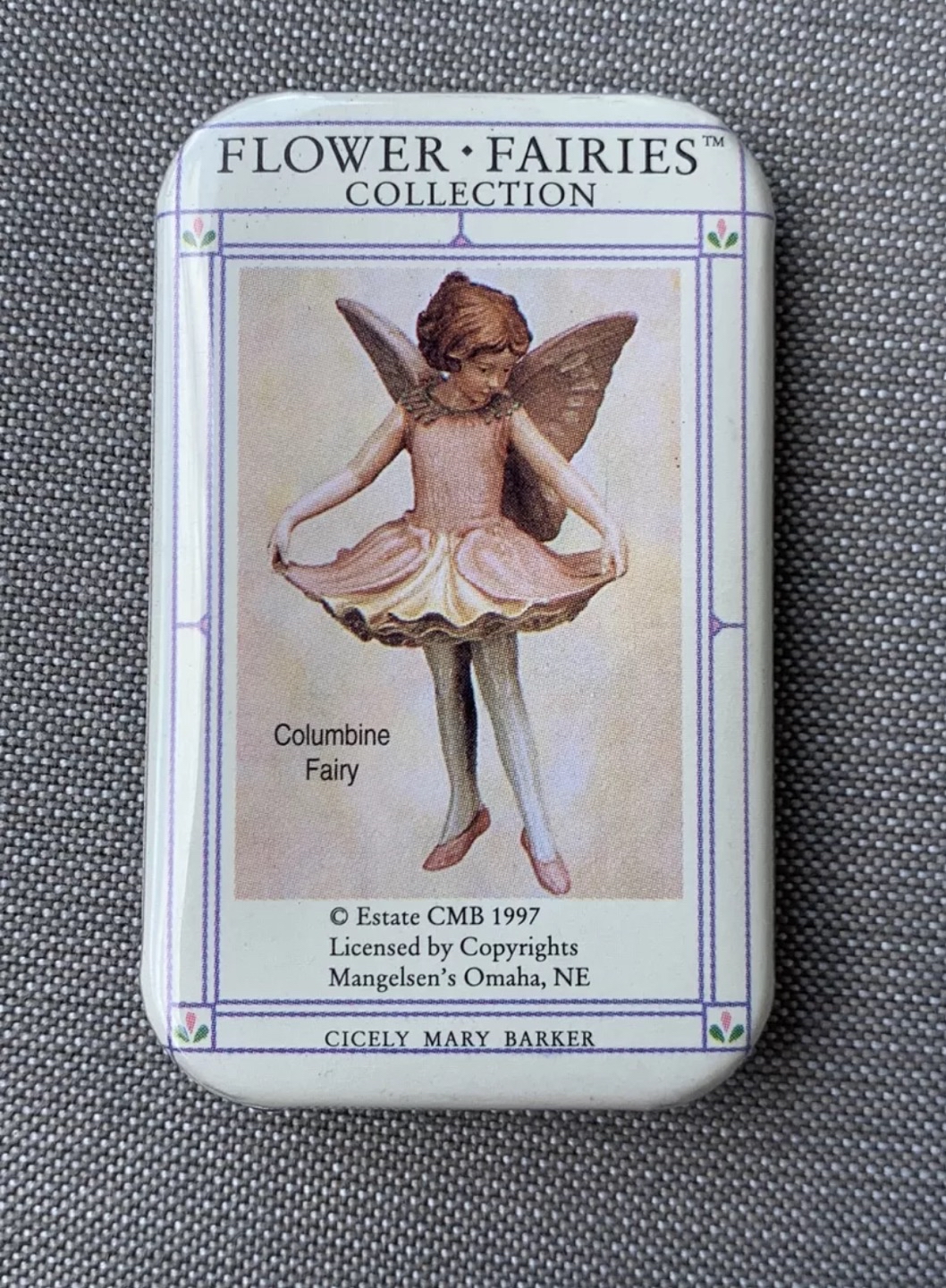 1997 Flower Fairies Columbine Fairy 2.5” Pinback Button Cicely Mary Barker