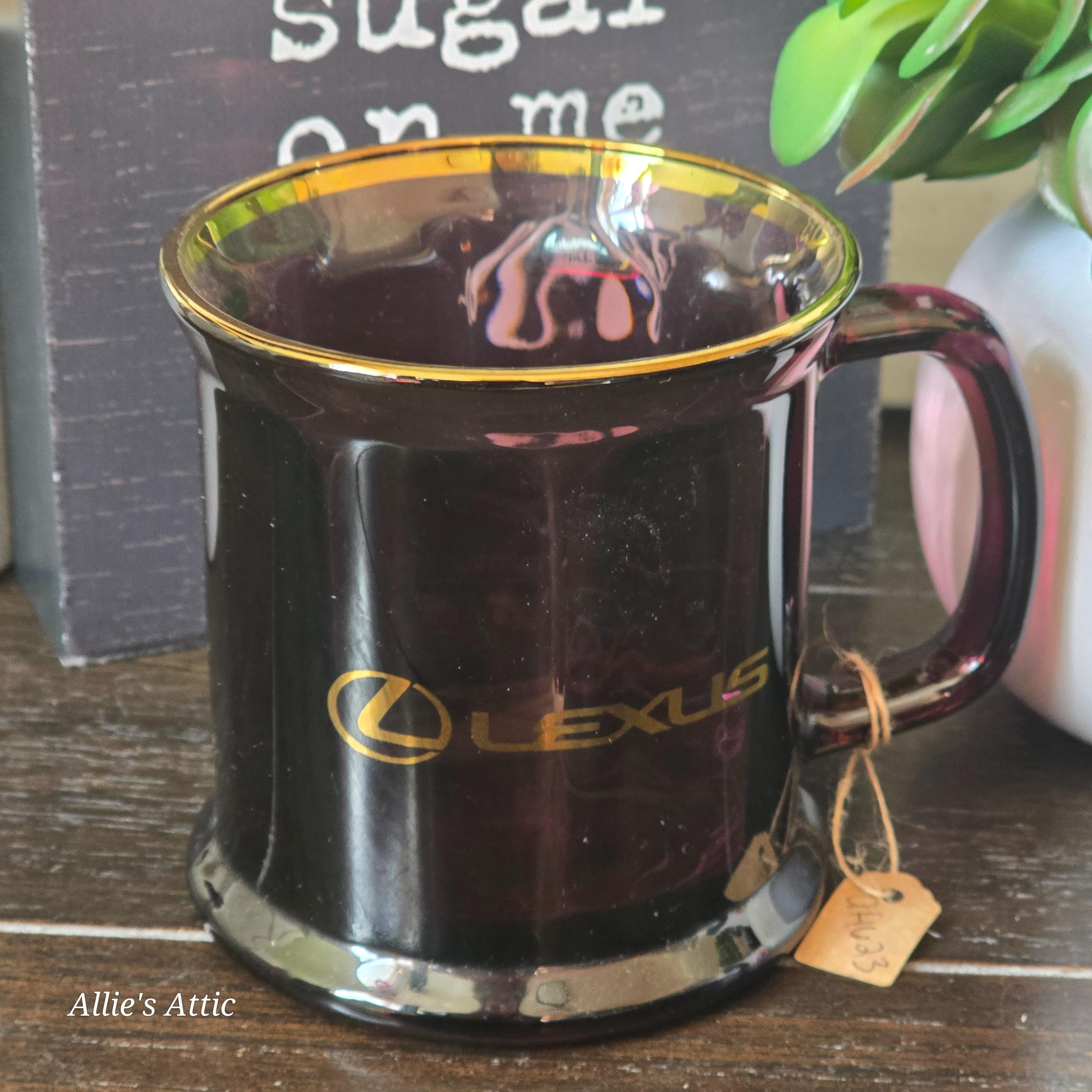 Vintage Lexus Car Logo Smokey Purple Glass Coffee Mug Cup Gold Trim ...
