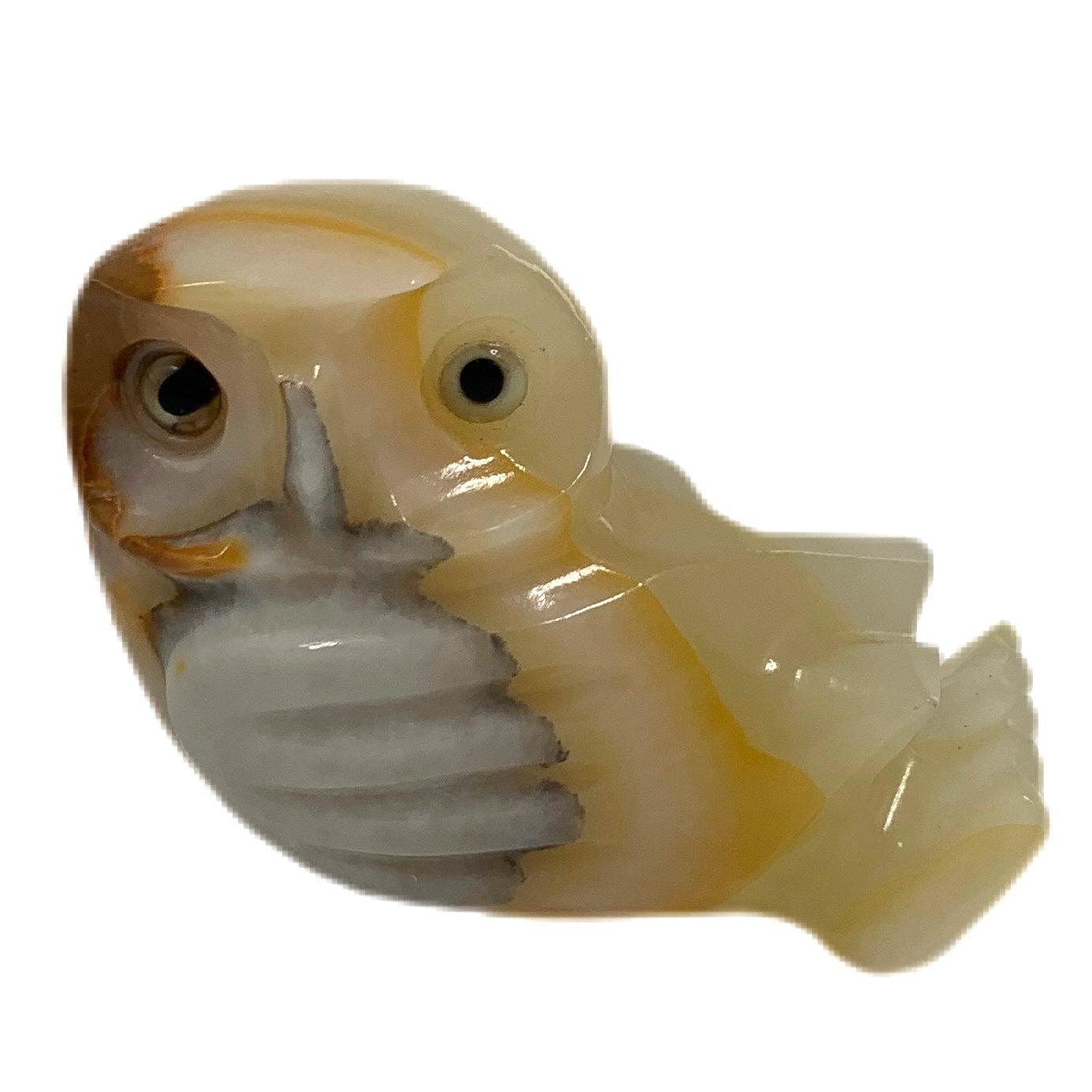 Hand Carved Marble Owl Figurine Alabaster Stone Statue Rustic Birds Vintage