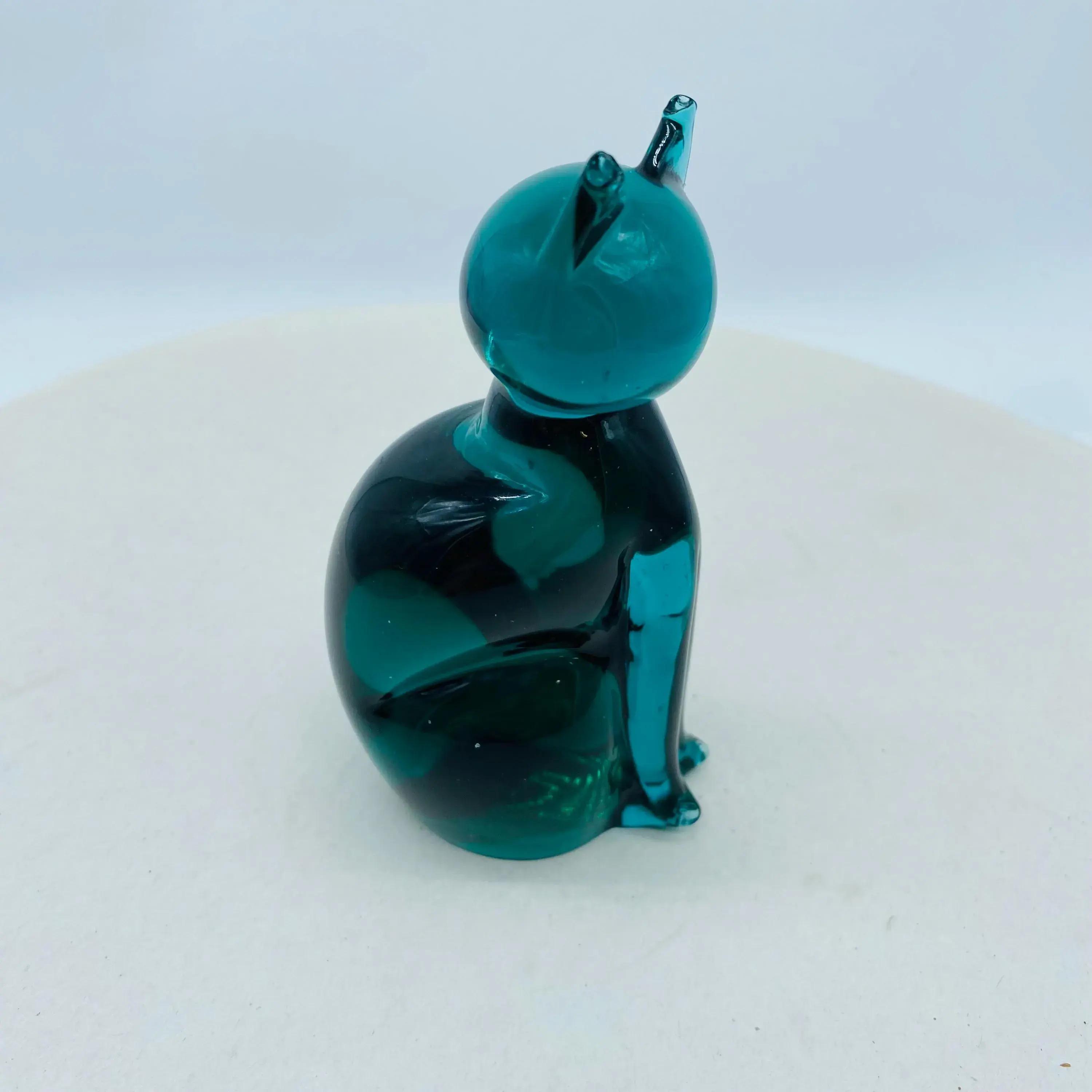 07Green Murano Glass Cat Paperweight V. Nason Italy Original Sticker ...