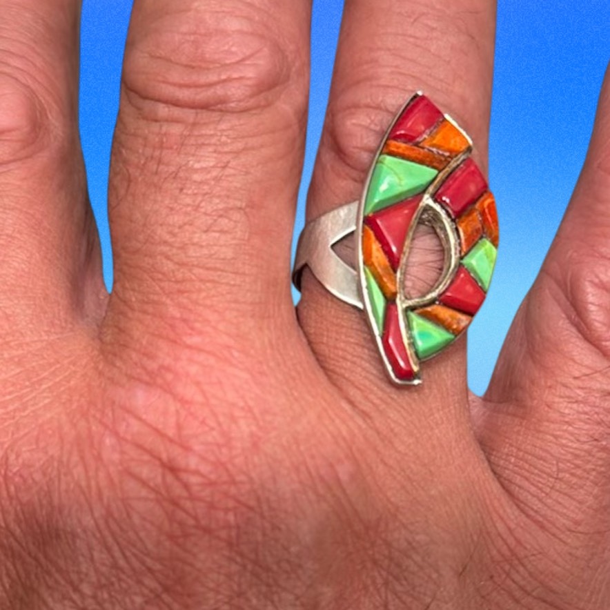 DTR Jay King Mine Finds Sterling Silver Spiny Oyster Gaspeite Ring Size 11.5, 8.3g