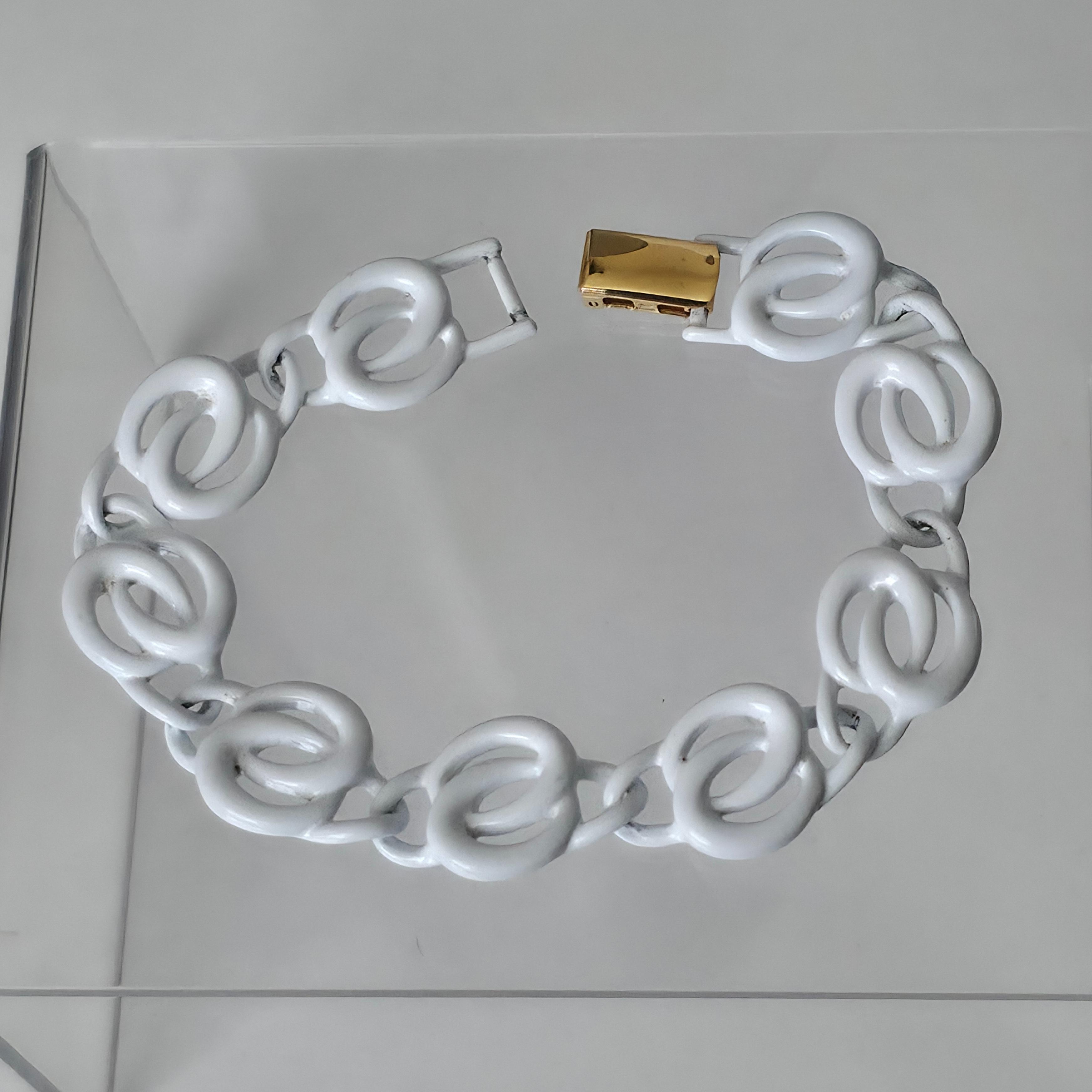 Vintage Napier Pat. Pending White Enamel Link Bracelet Gold Tone Fold ...