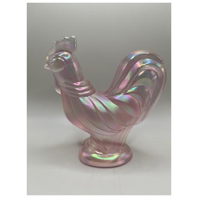 Fenton Pink Opalescent Glass Rooster Figurine ~ 5.5 inches tall