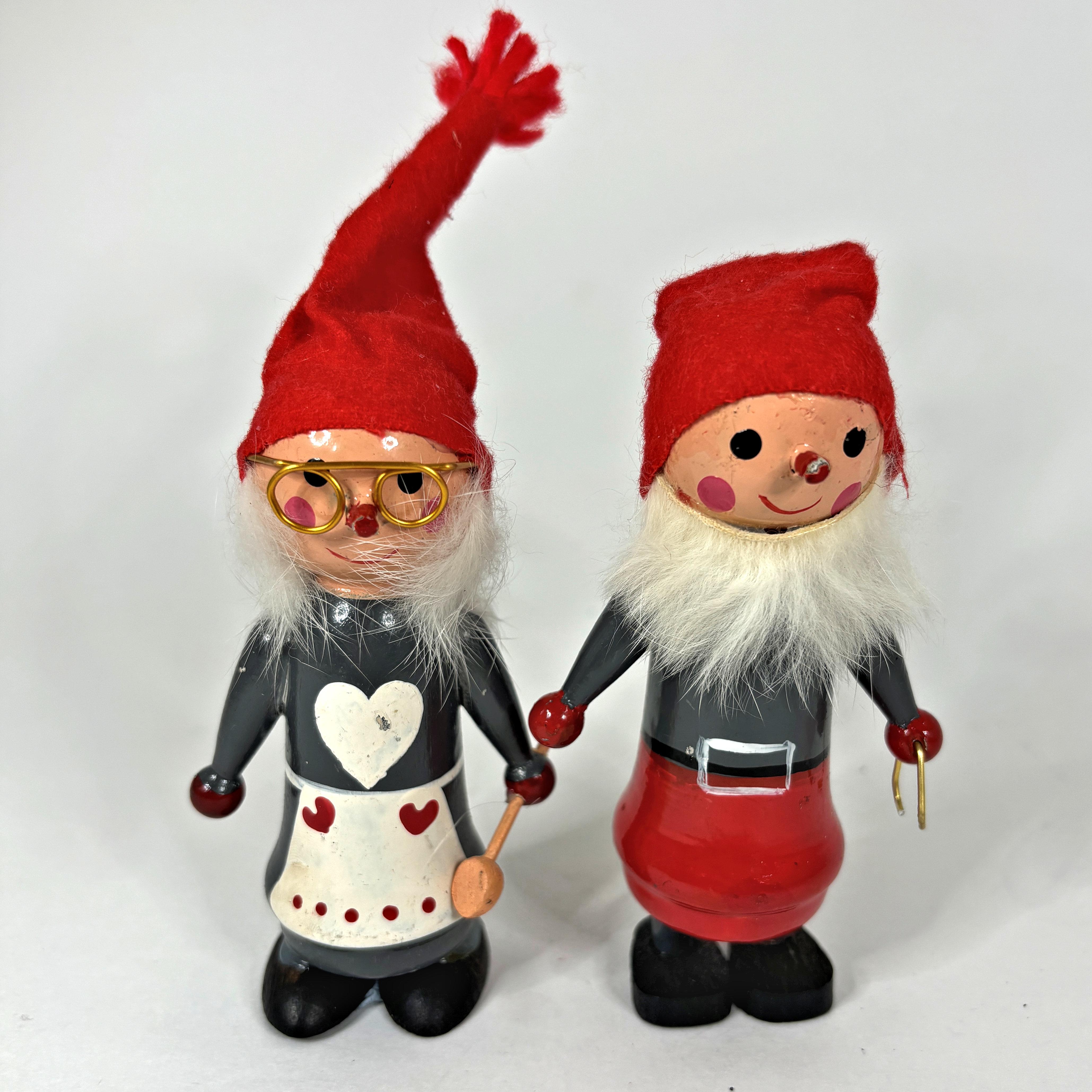 Danish Holiday Pixies Elves Gnomes Wood Handmade Painted Christmas Vintage