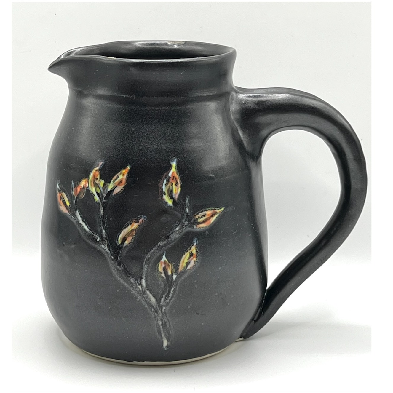 Studio Art Pottery Ceramic Pitcher Floral Double Sided Pattern Heavy ...