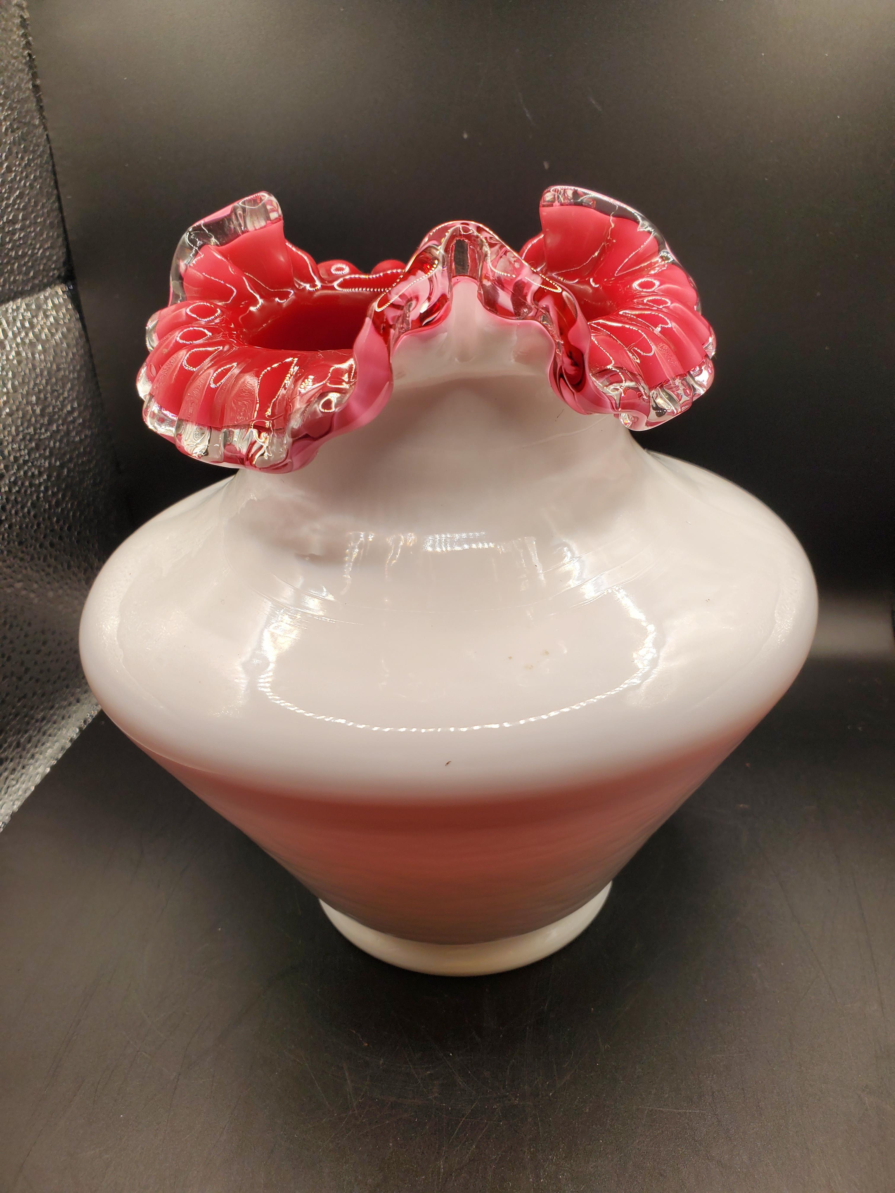 Large Fenton Silvercrest and Cranberry Pink Vase