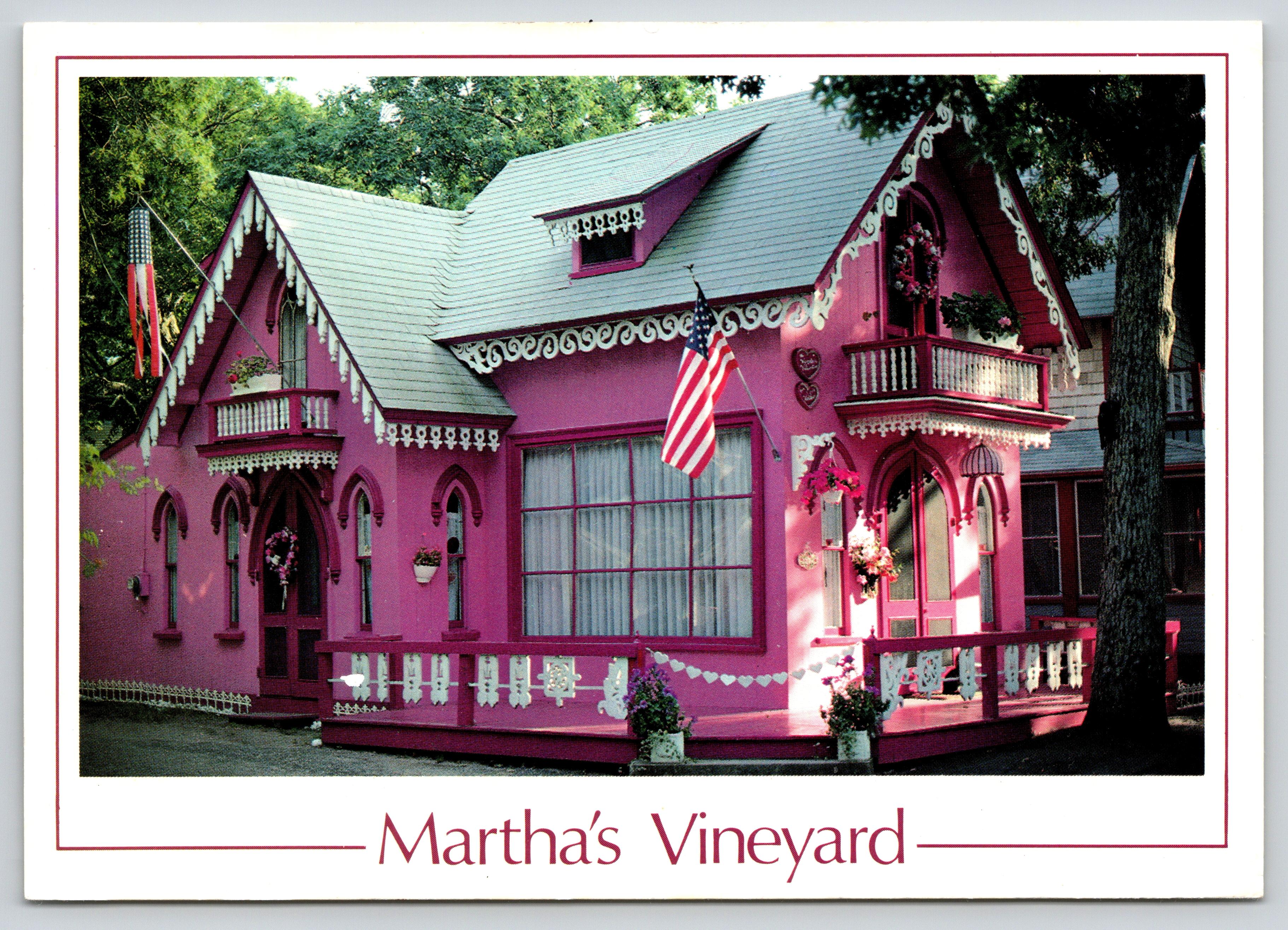 Postcard Pink House Martha's Vineyard Massachusetts Oak Bluffs - 10559