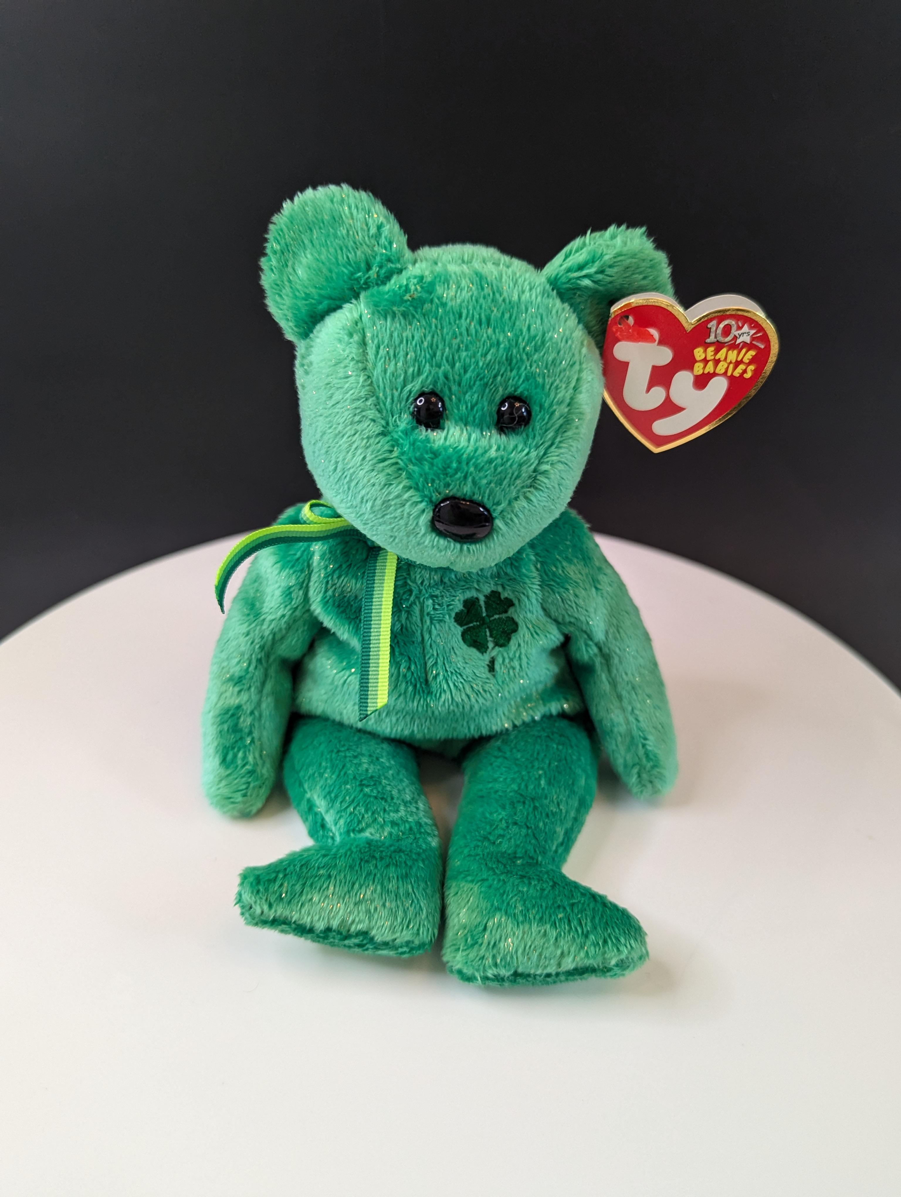 Ty Beanie Baby Erin the Bear, Green Shamrock Plush, 10th Anniversary ...