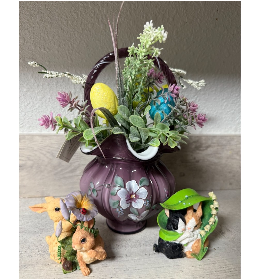 Fenton Sweet Briar Limited Edition Plum Glass Easter Basket & Friends ...