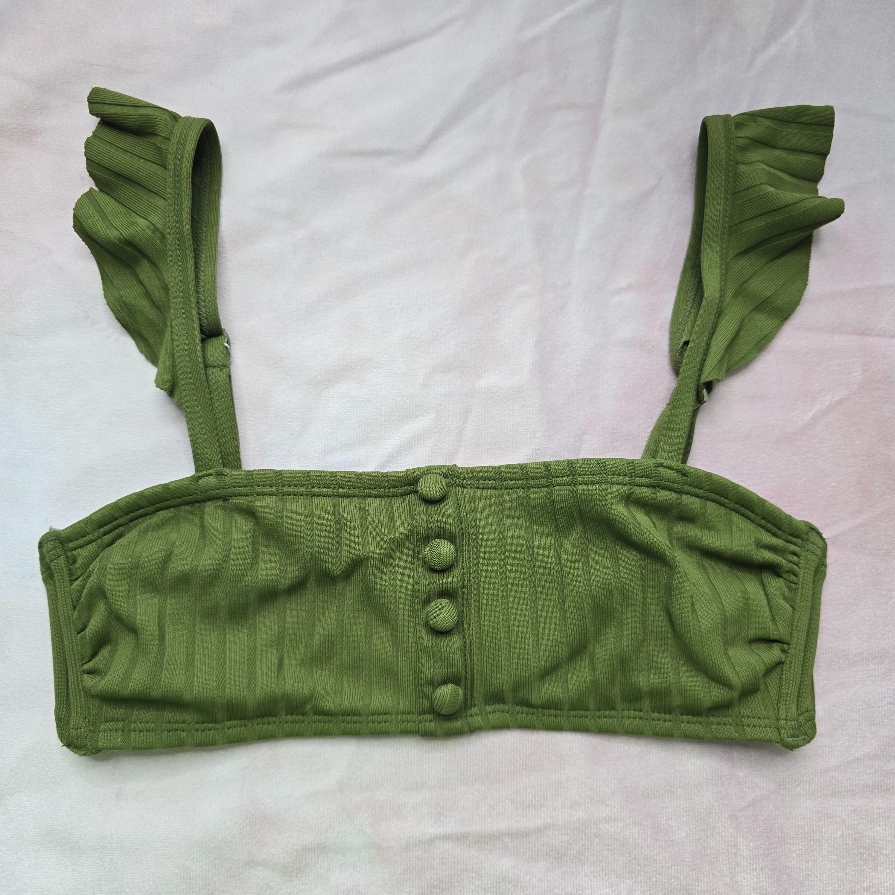 Xhilatation Green Bikini Top Ruffle Hook Adjustable Swimwear XS
