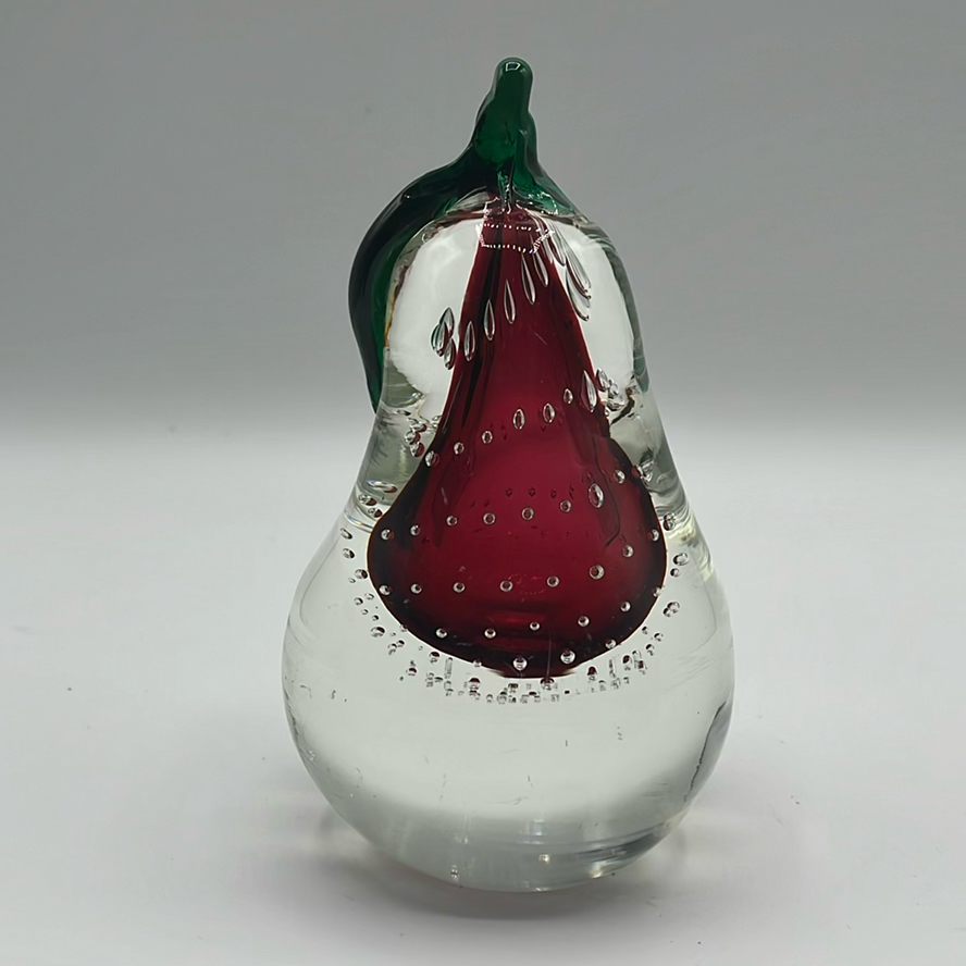 Glass Pear Paperweight Controlled Bubbles AS IS see