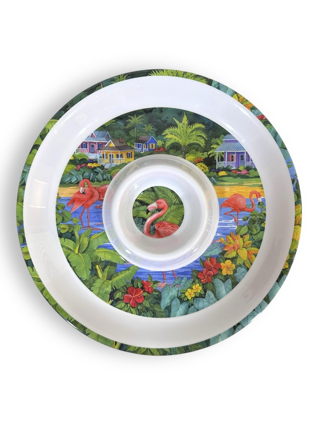 063. Key West Tropical Flamingo Melamine Chip & Dip Serving Bowl 12 ...