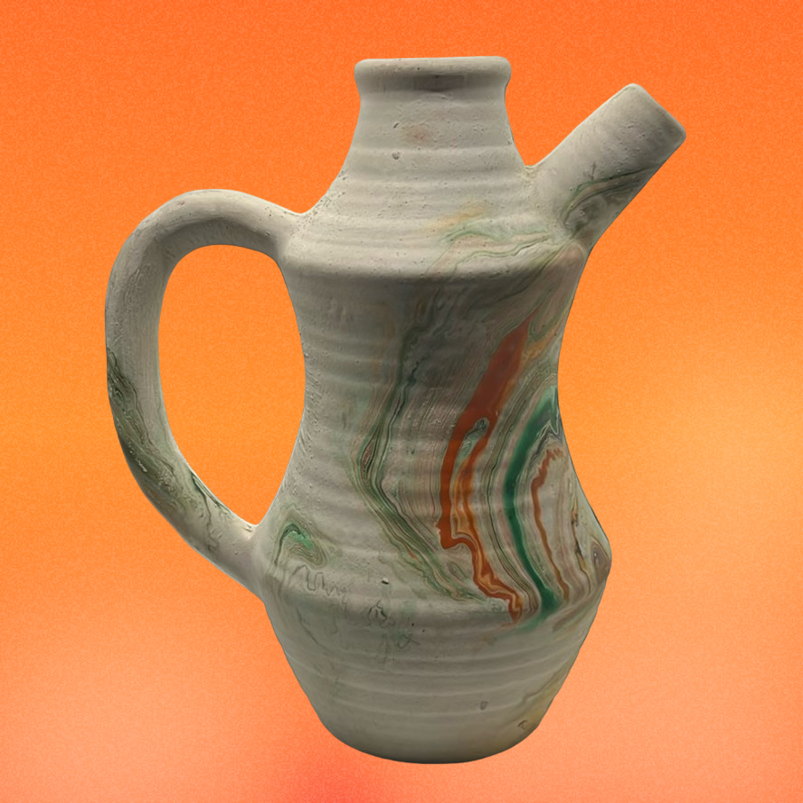 Nemadji Pottery Tea Pot Spouted Pot Orange Green Swirl Made USA MCM ...