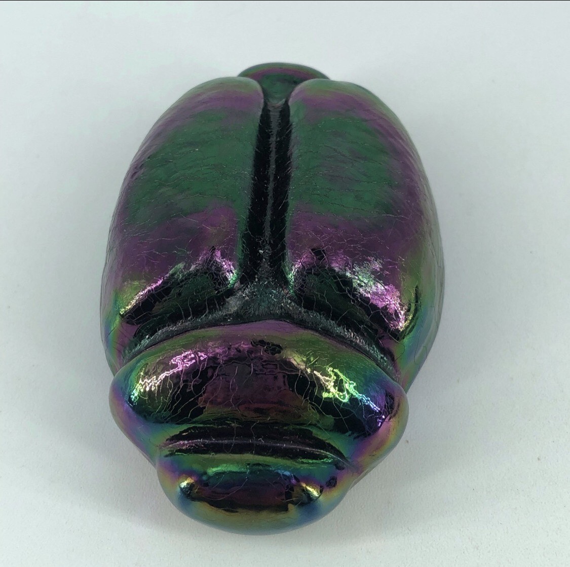 Kurt Carlson Signed Hand-Blown Iridescent Glass Scarab Paperweight