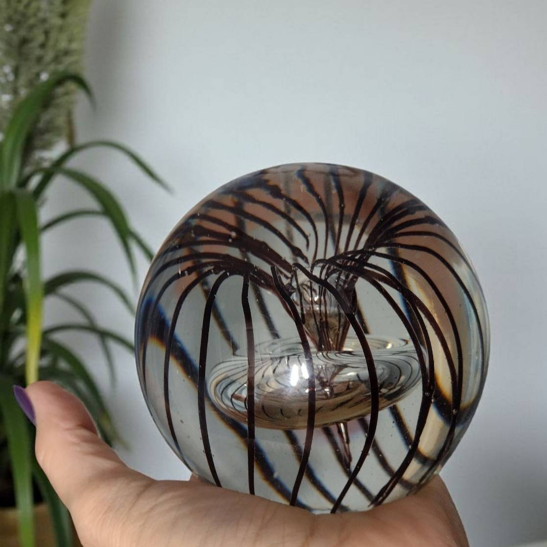 Large Blown Art Glass Sphere Paperweight Teardrop Spider Leg Orb Spiral