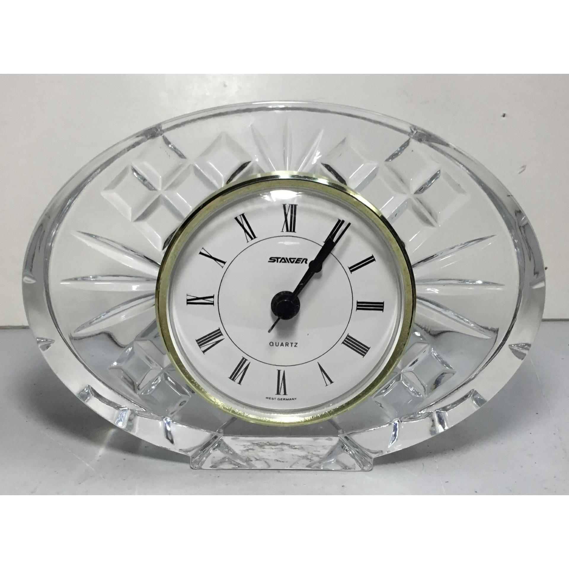 Crystal clock, Staiger, Germany, oval, quartz, new battery, desk ...