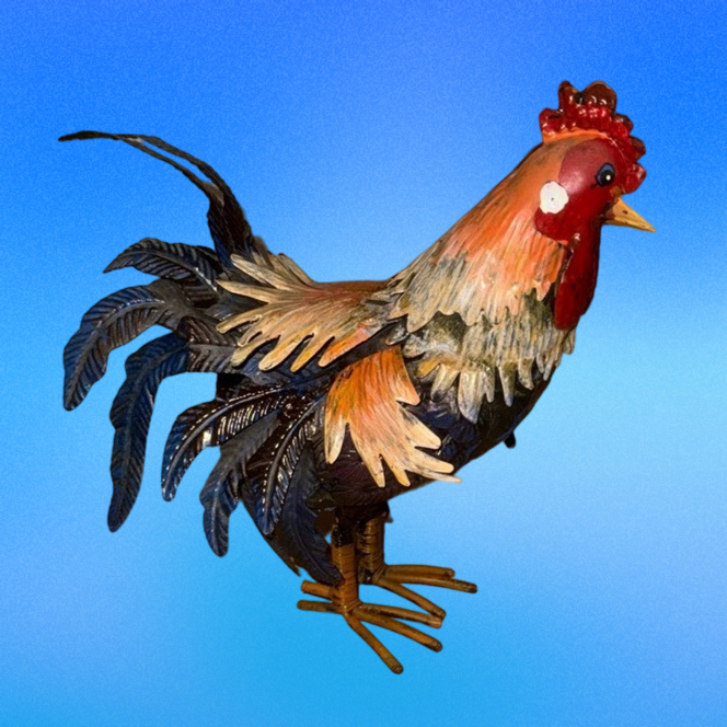 Metal Rooster Figurine, 8.75”