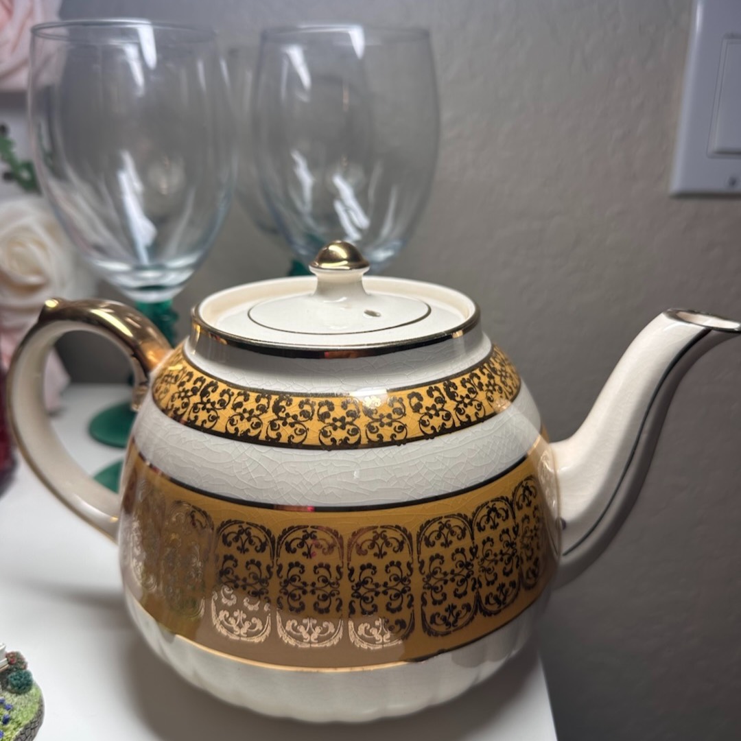 Sadler Teapot from Staffordshire England Ivory Color with Gold Band and ...
