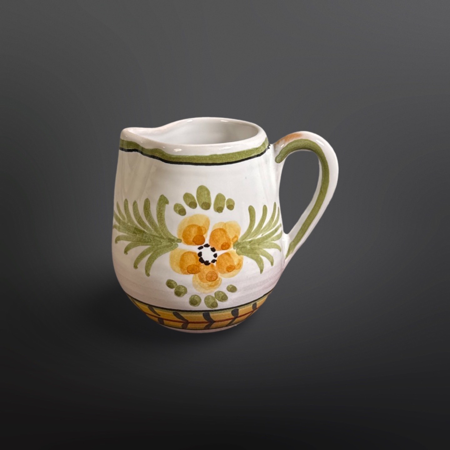 Hand Painted Ceramic Creamer Pitcher Yellow Flower Signed GL Italy 3.25 ...
