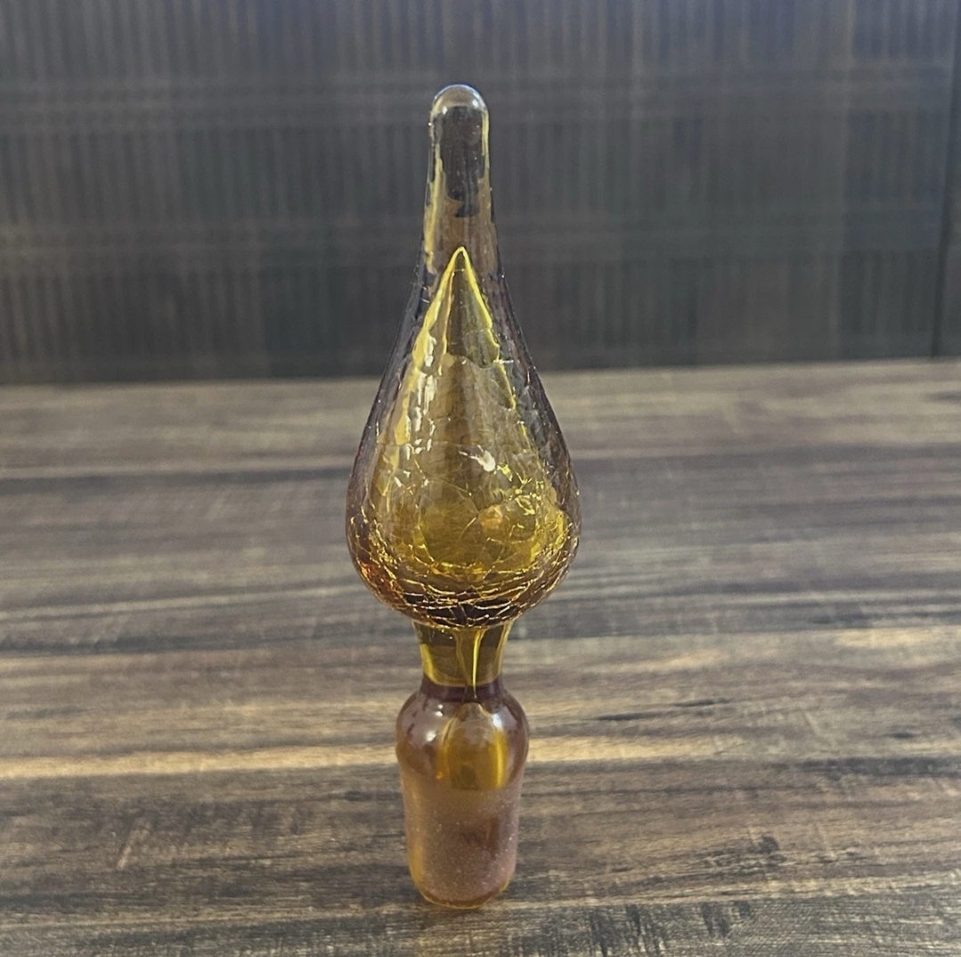 Vintage Blenko Amber Crackle Glass Bulb Tear Drop Decanter STOPPER ONLY