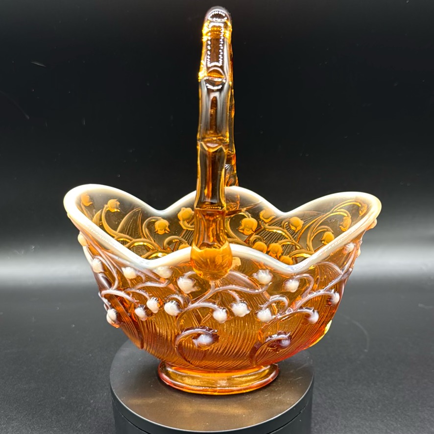 Fenton Opalescent Lily Of The Valley Amber Glass Basket ‼️small crack‼ ...