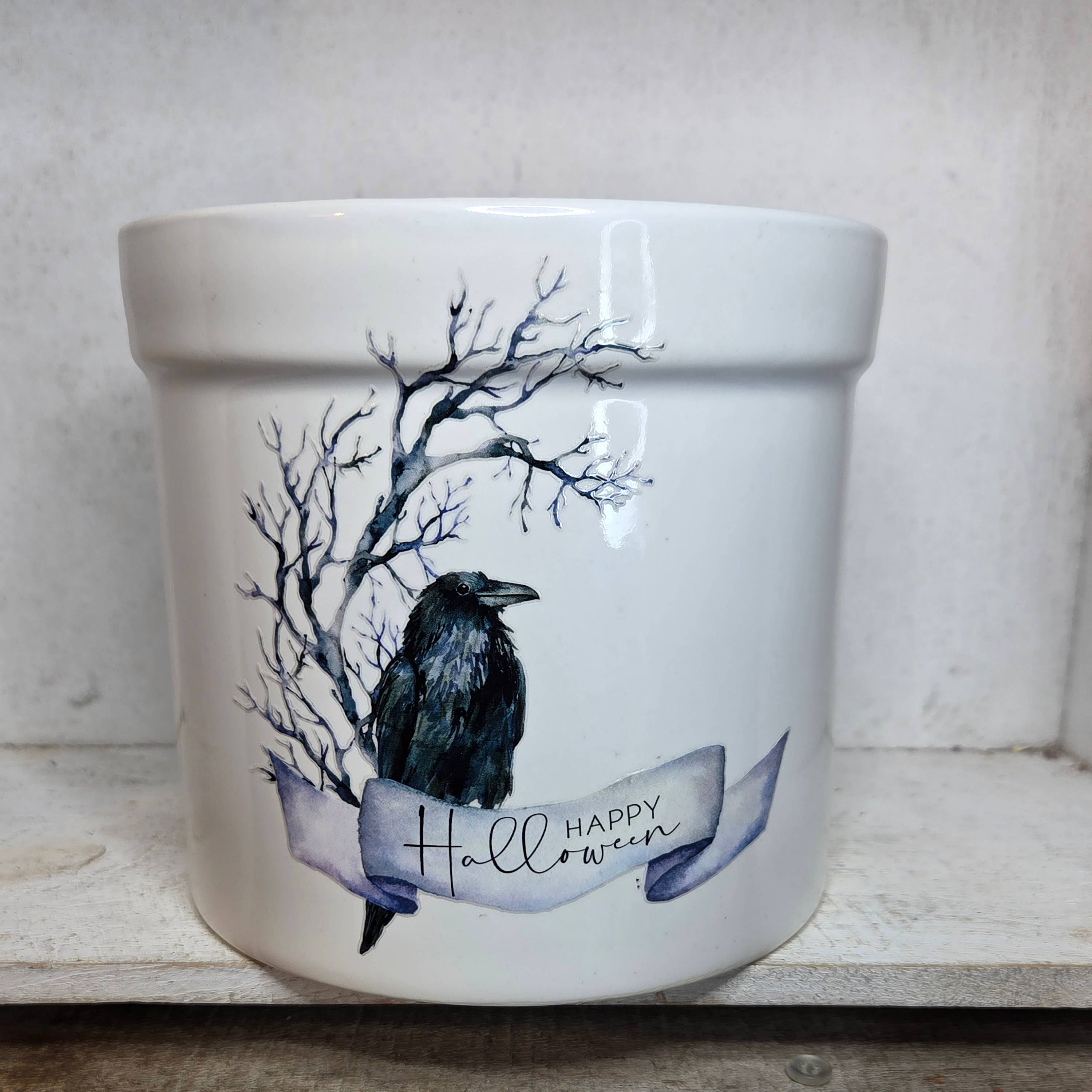 White Crock With Halloween Transfer
