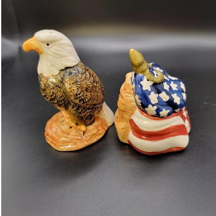Patriotic Bald Eagle And Flag Salt And Pepper Shakers