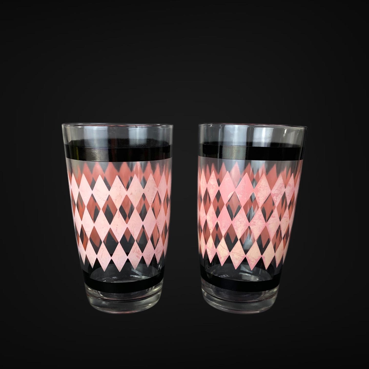 Hazel Atlas Harlequin Argyle Pink Diamond Glasses 8 Oz SET of 2 - Some ...