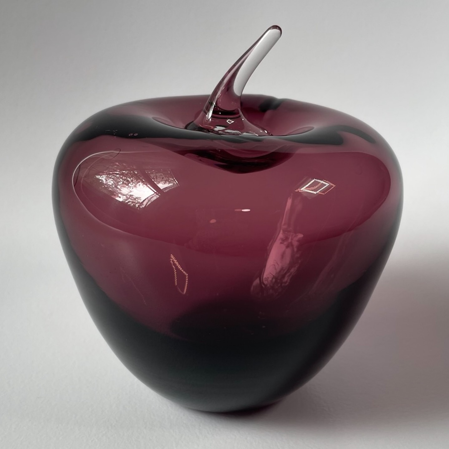 Blenko Apple Art Glass Amethyst Purple Paperweight, Hand Blown W ...