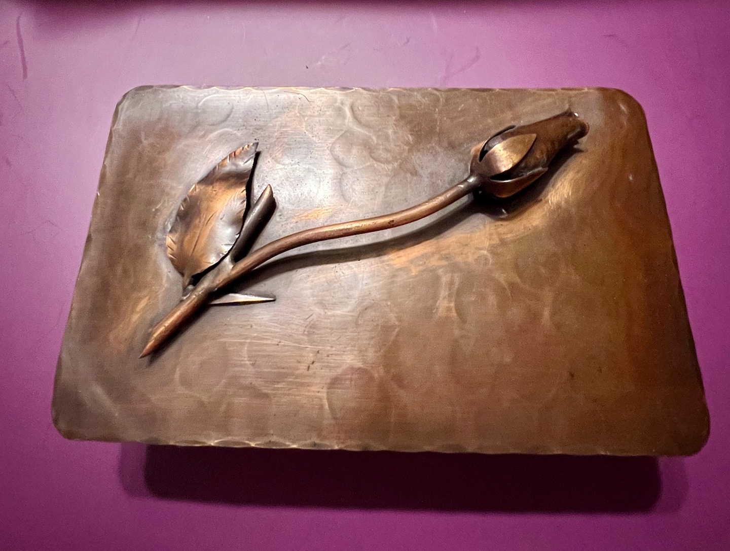 Antique Craftsman Hand Forged Copper Trinket Box 1938 Temple