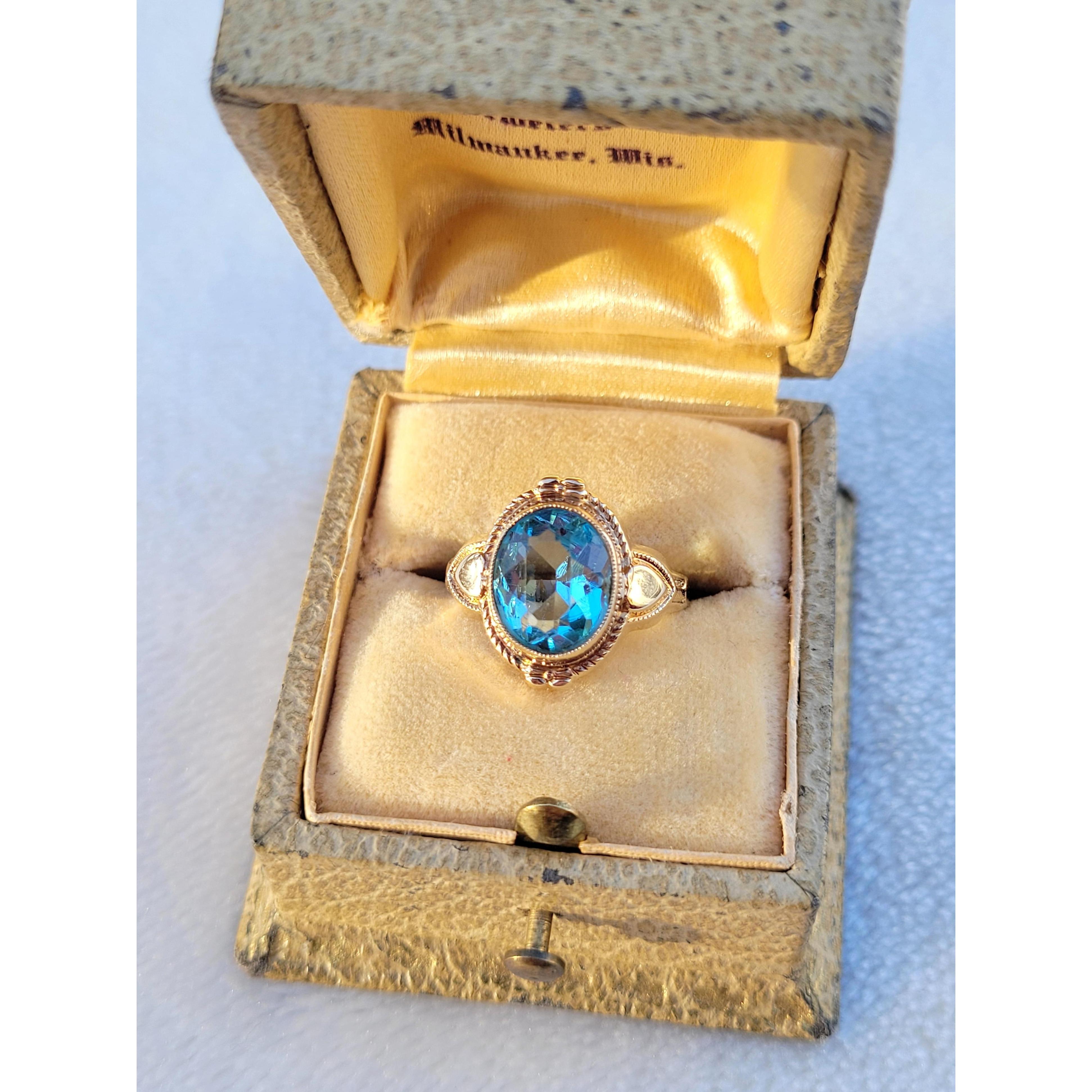 Vintage Ostby & Barton OB 10k Gold Blue Stone Ring Size 6