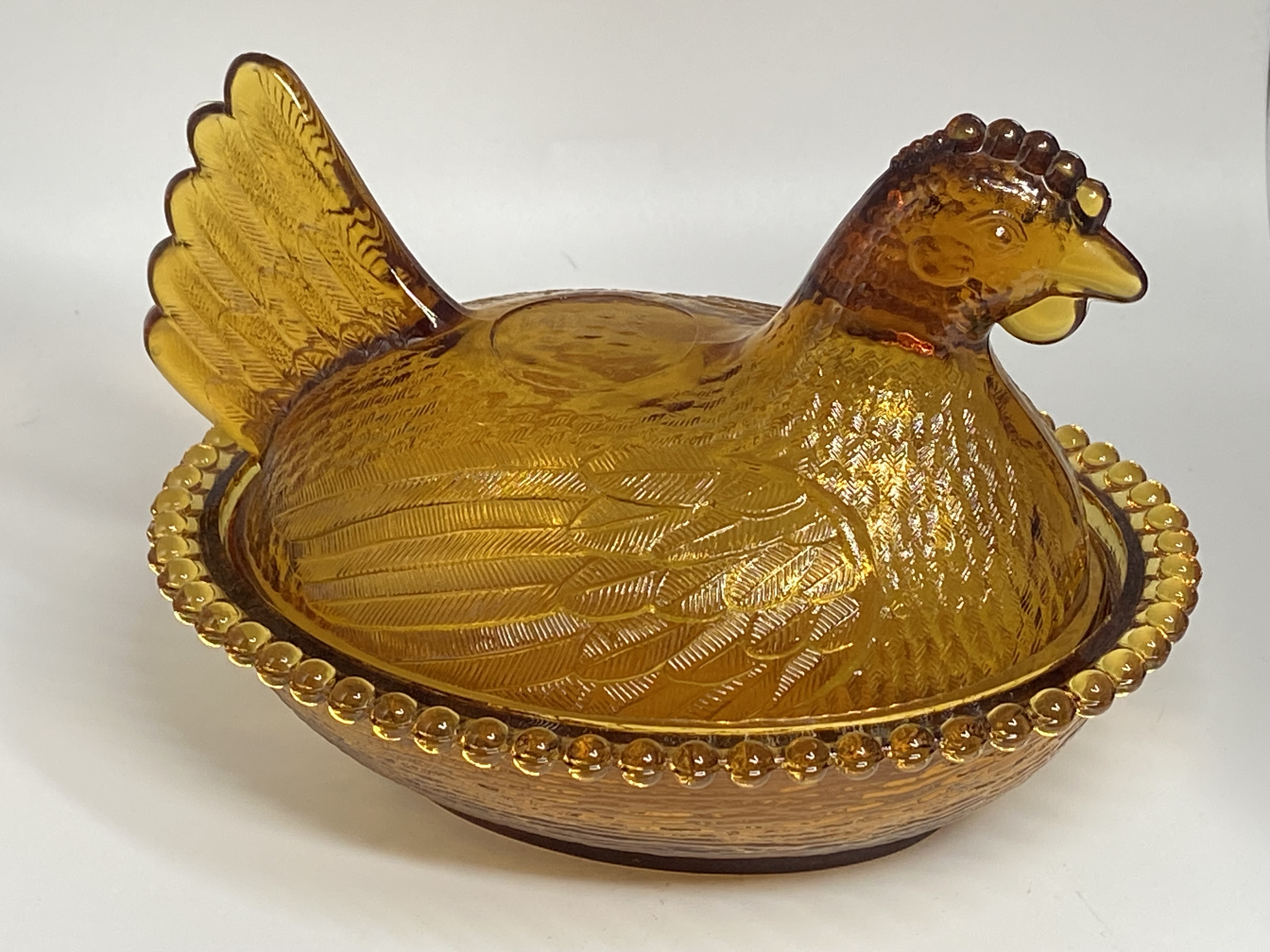 Vintage Indiana Glass Amber Hen on Nest Candy Dish