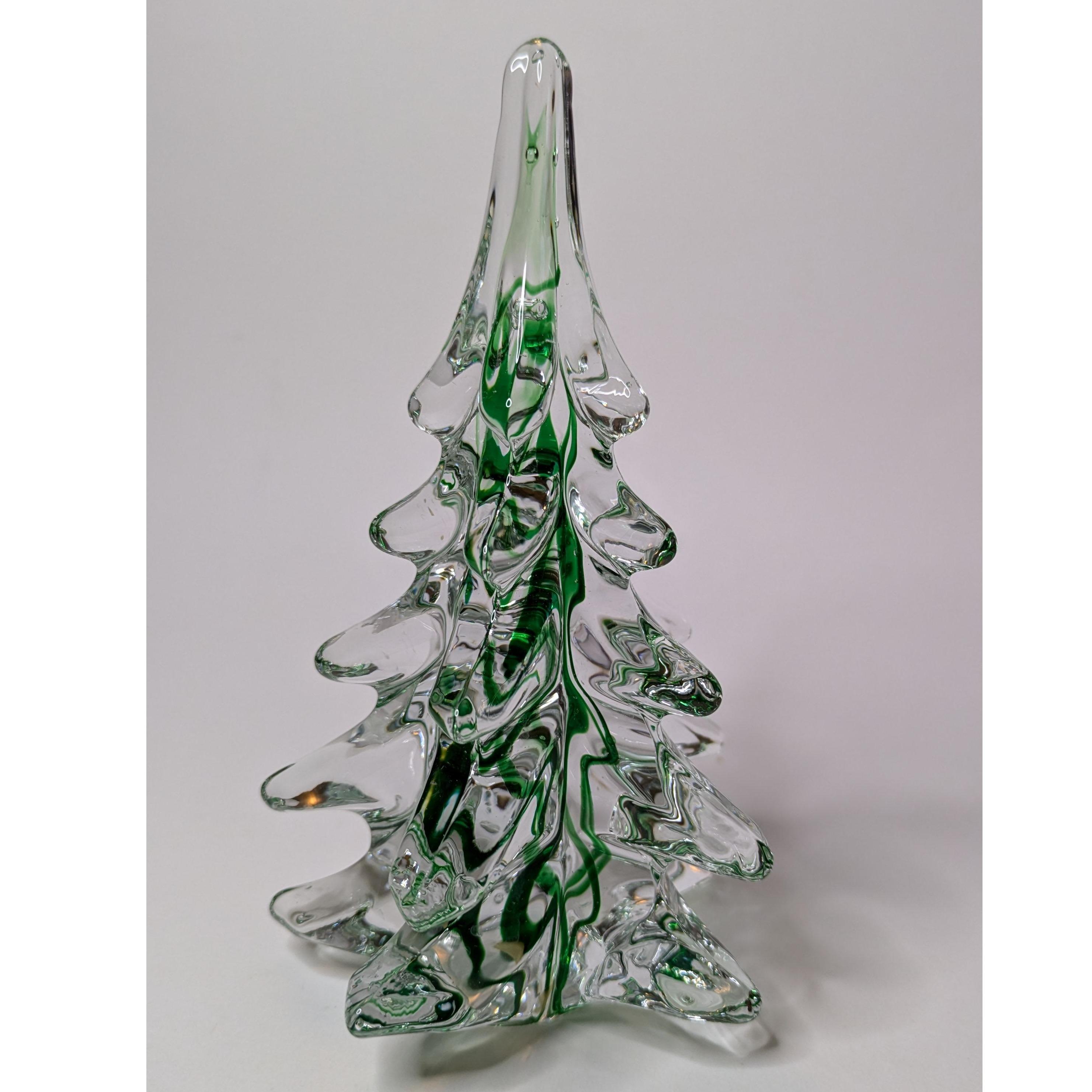 Encased Emerald Swirl Art Glass Pine Tree 5.1/2" Vintage Flawless