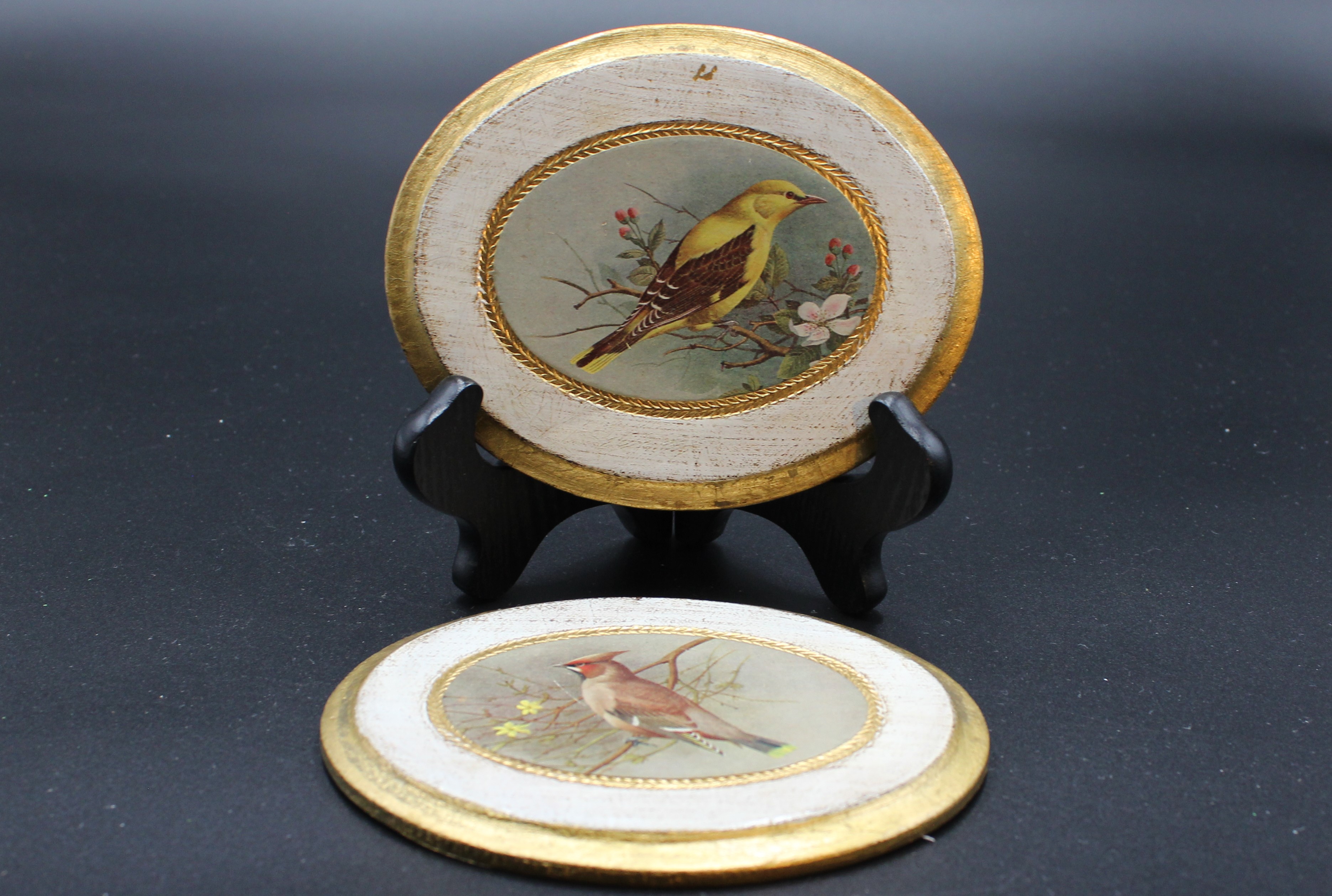 Pair of Italian Wood Wall Plaques, Florentine Style, 1 Goldfinch and 1 ...