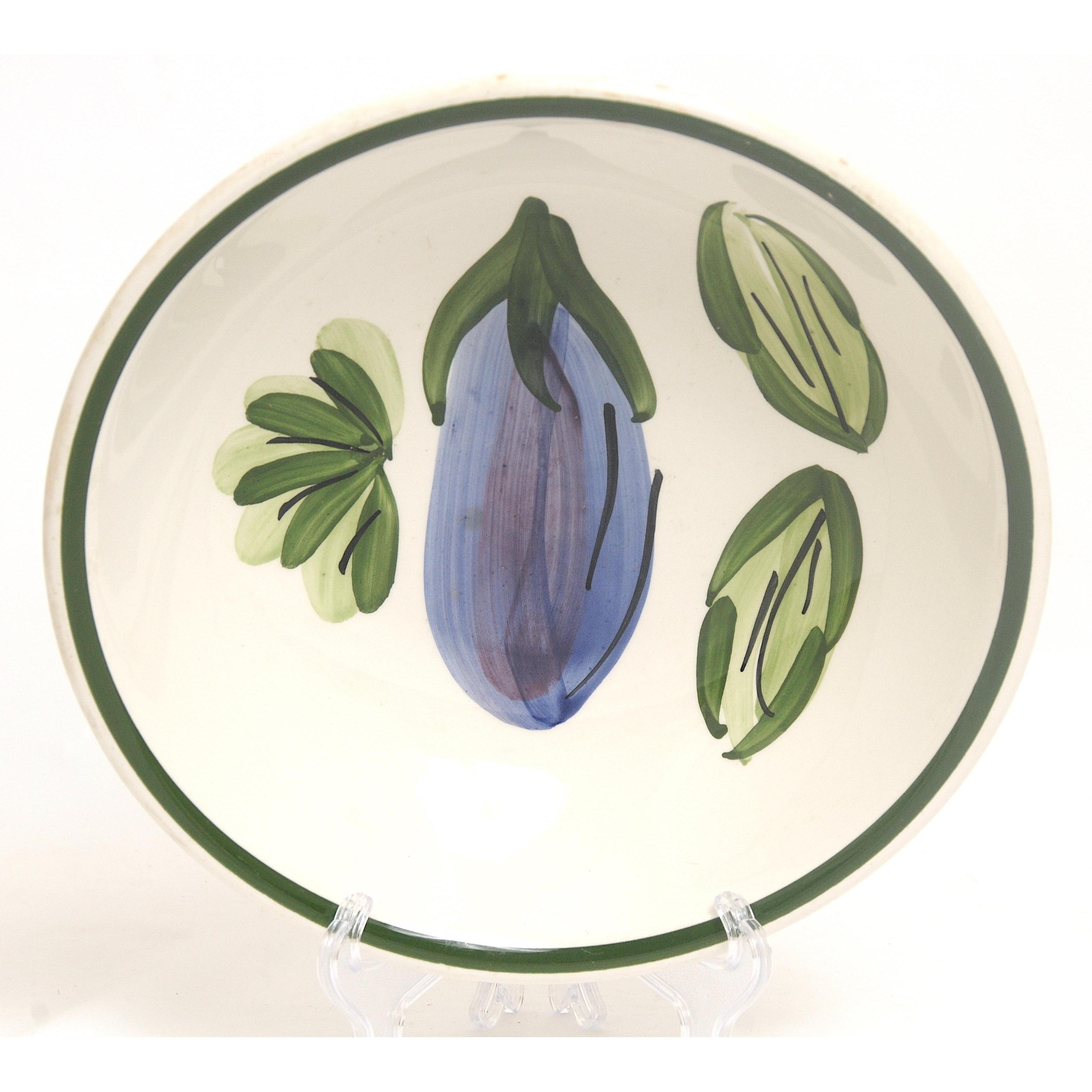 Art Pottery Bowl By Zrike Hand Painted Eggplant 8” Diameter Italy